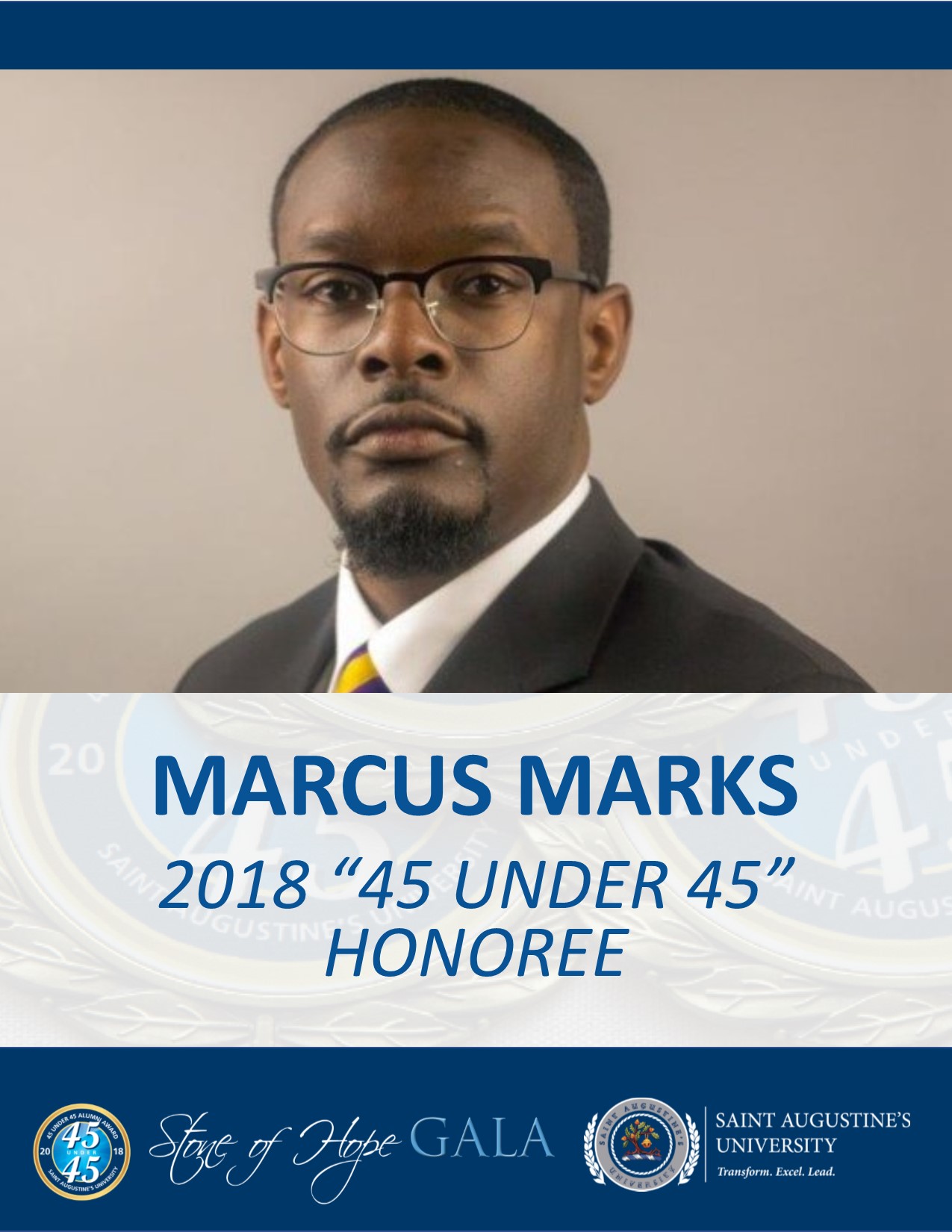 2018-SAU-45-Under-45 MARCUS MARKS - Saint Augustine's University